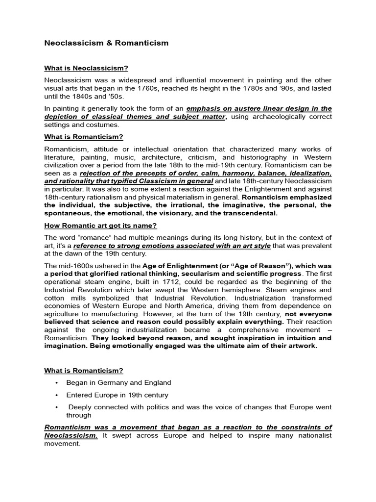 (Notes) 02 Neoclassicism & Romanticism-1 | PDF | Romanticism | The Arts