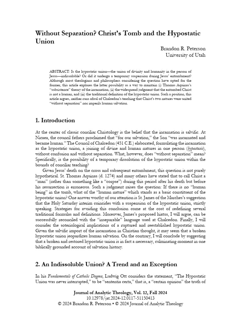 Without Separation? Christ's Tomb and The Hypostatic Union | PDF ...