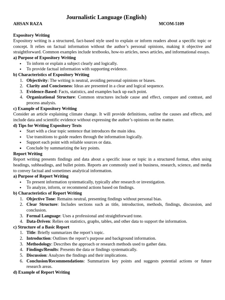 10 - The Writing Styles Expository and Report Writing, Descriptive and ...