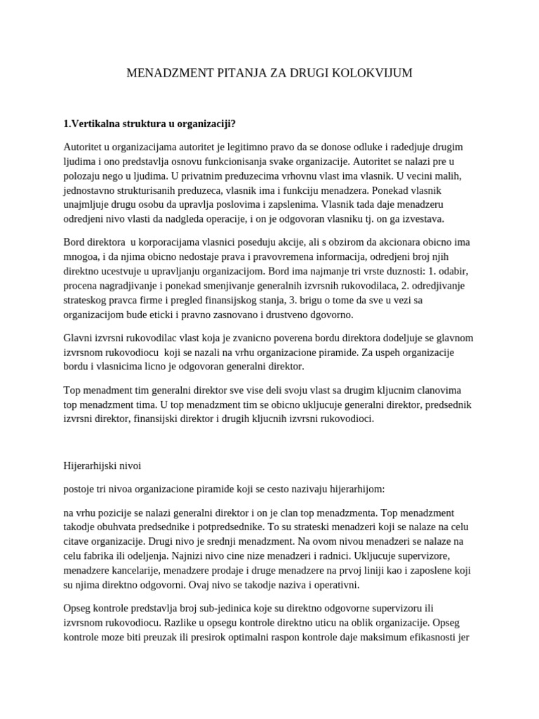 Skripta Menadzment Drugi Kolokvijum | PDF