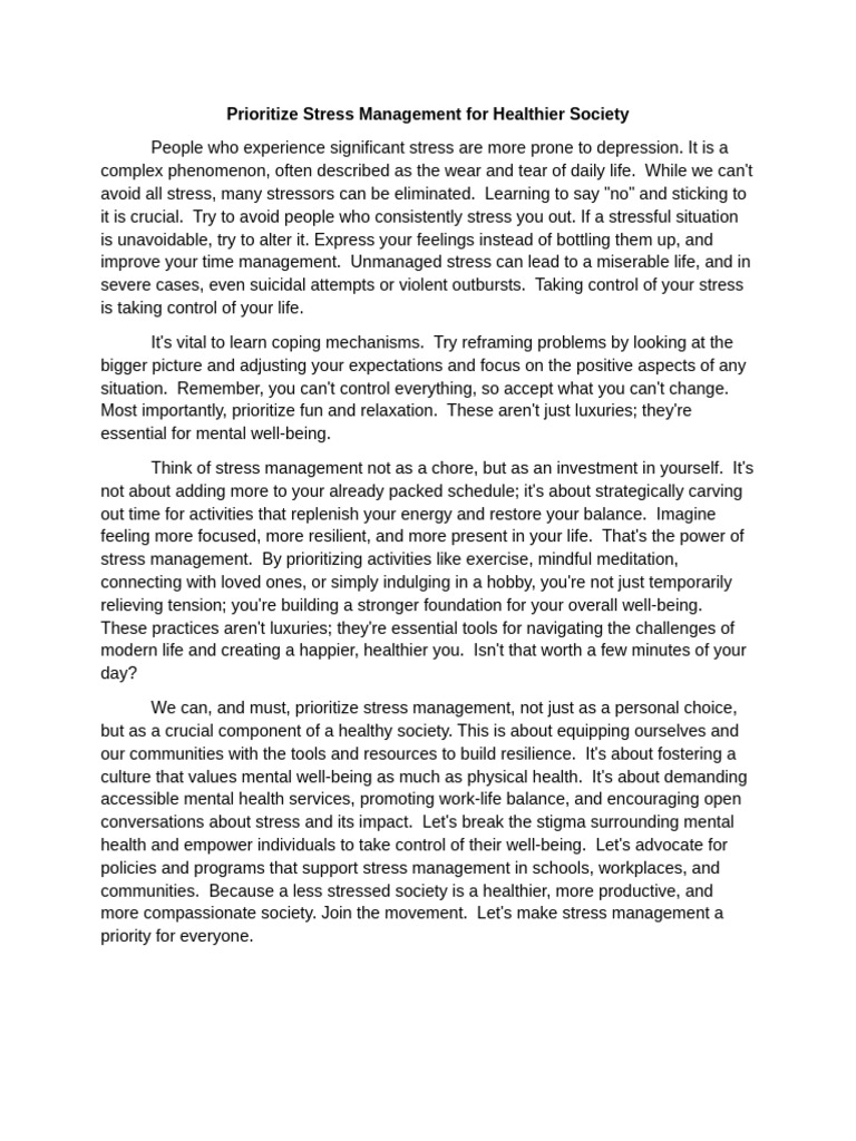 Prioritize Stress Management For Healthier Society (Jayvee Embudo ...