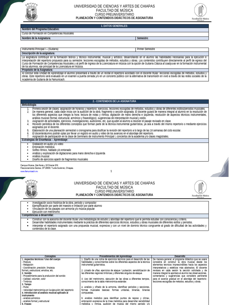 Planeación y Contenidos de Preu GUITARRA 1 | PDF | Maestros | Ritmo