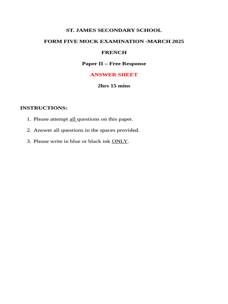 2025 French Mock Exam Instructions | PDF | Vocabulary | Linguistics