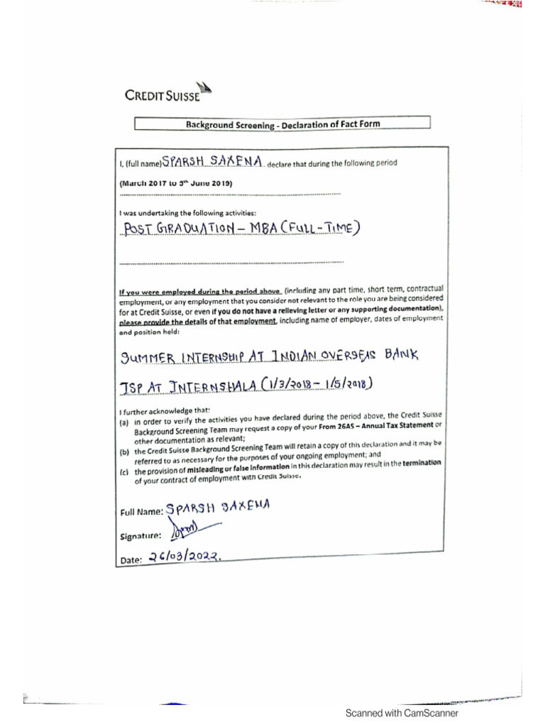 DOF - Gap of Employment - Sparsh Saxena | PDF