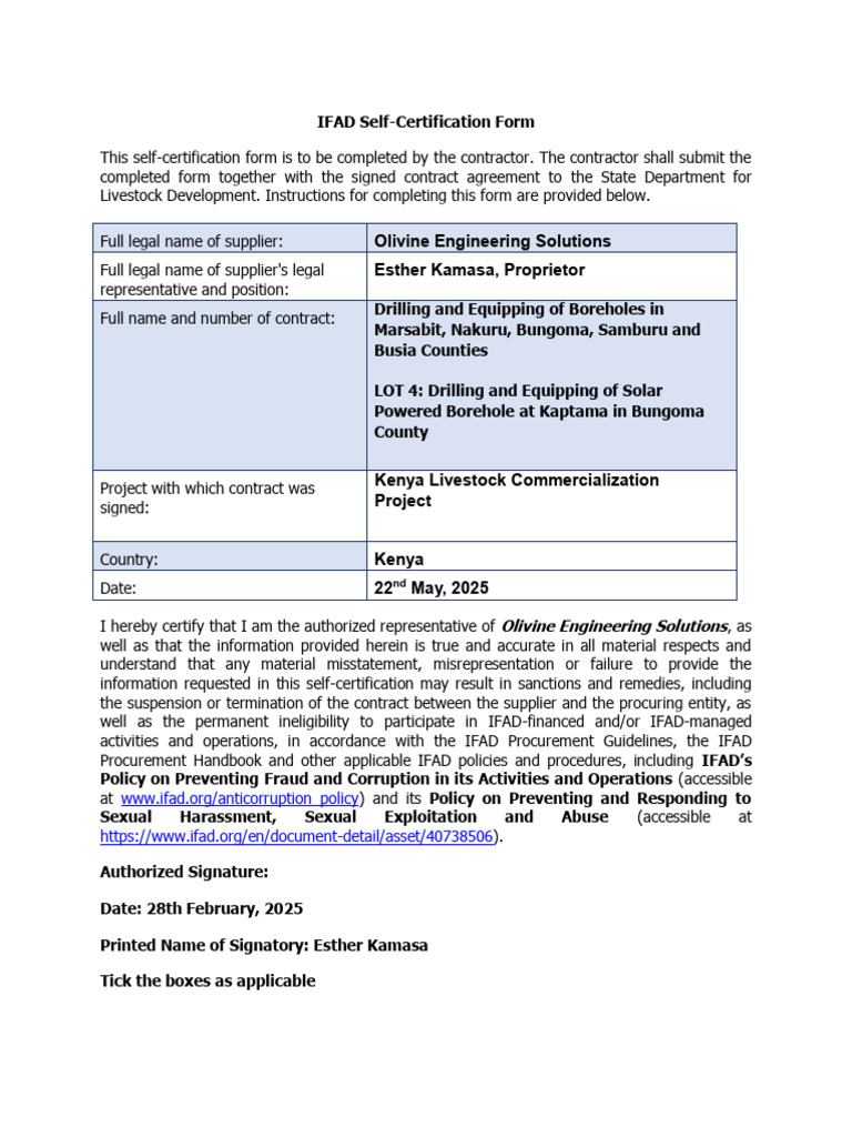 IFAD Self Certification Form | PDF | Justice | Crime & Violence