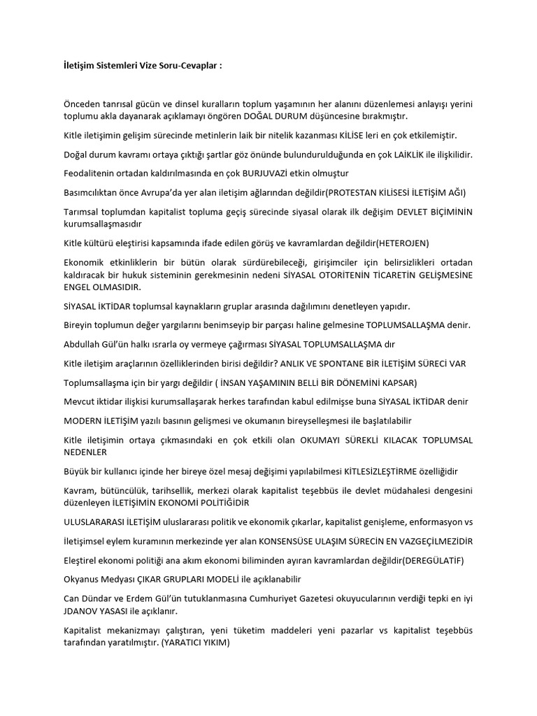 İletişim Sistemleri Vize Soru Cevap | PDF