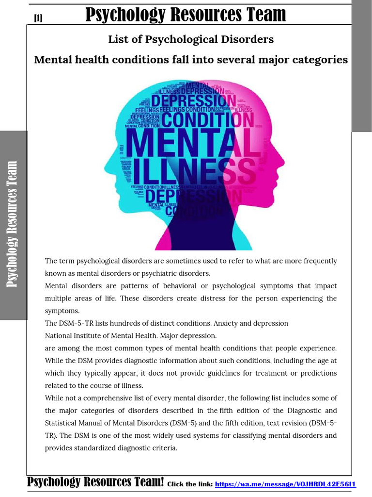 List of Psychological Disorders | PDF | Mania | Mental Disorder