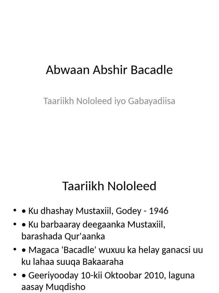 Abshir Bacadle Presentation | PDF