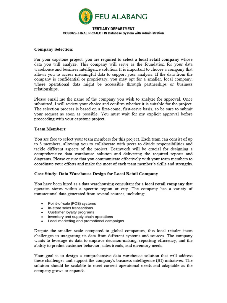 Capstone Project - CS0029 - Database Systems With Administration | PDF | Data Warehouse ...
