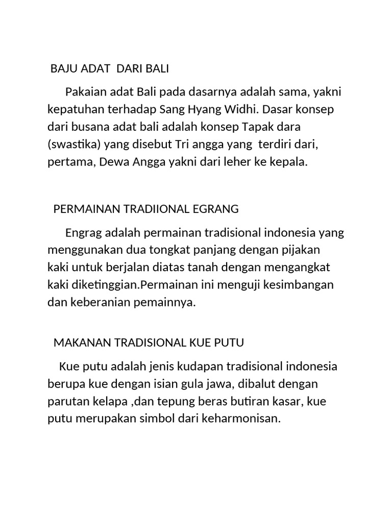 Baju Adat Bali dan Permainan Engrag | PDF