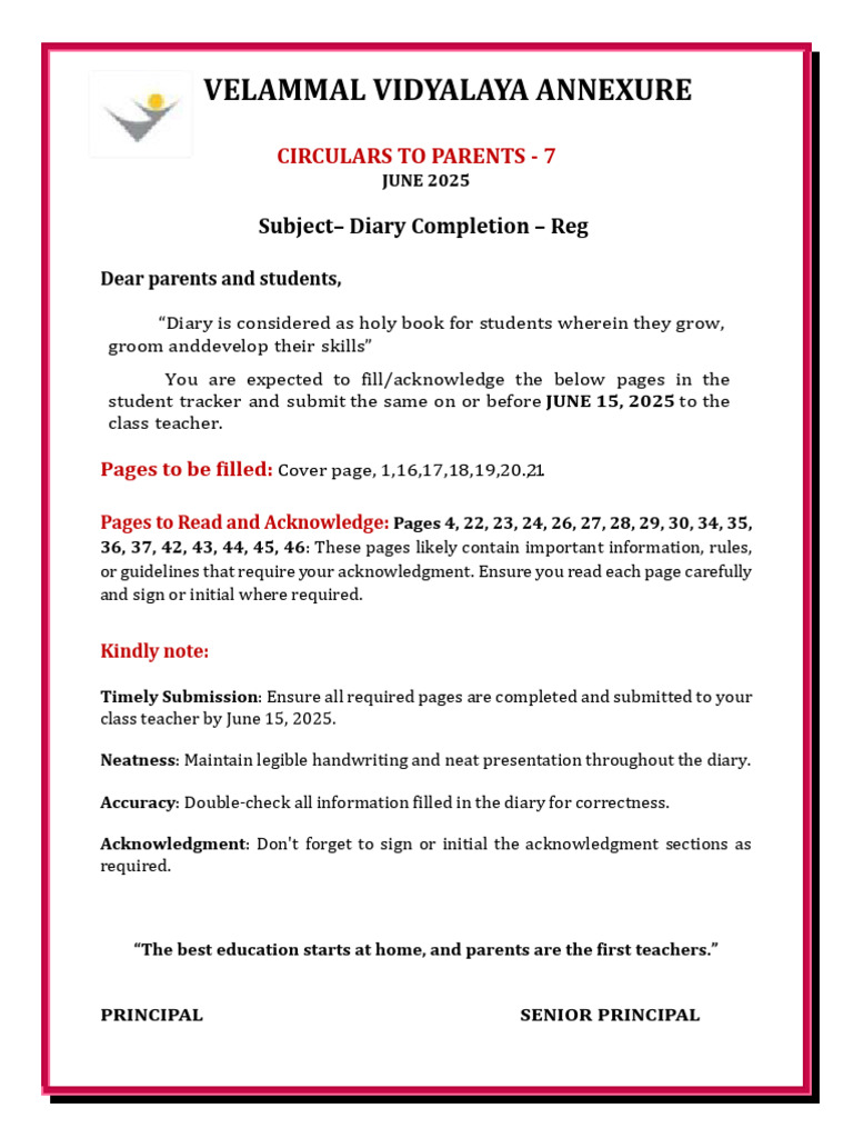 Circular 7 - Diary Completion | PDF