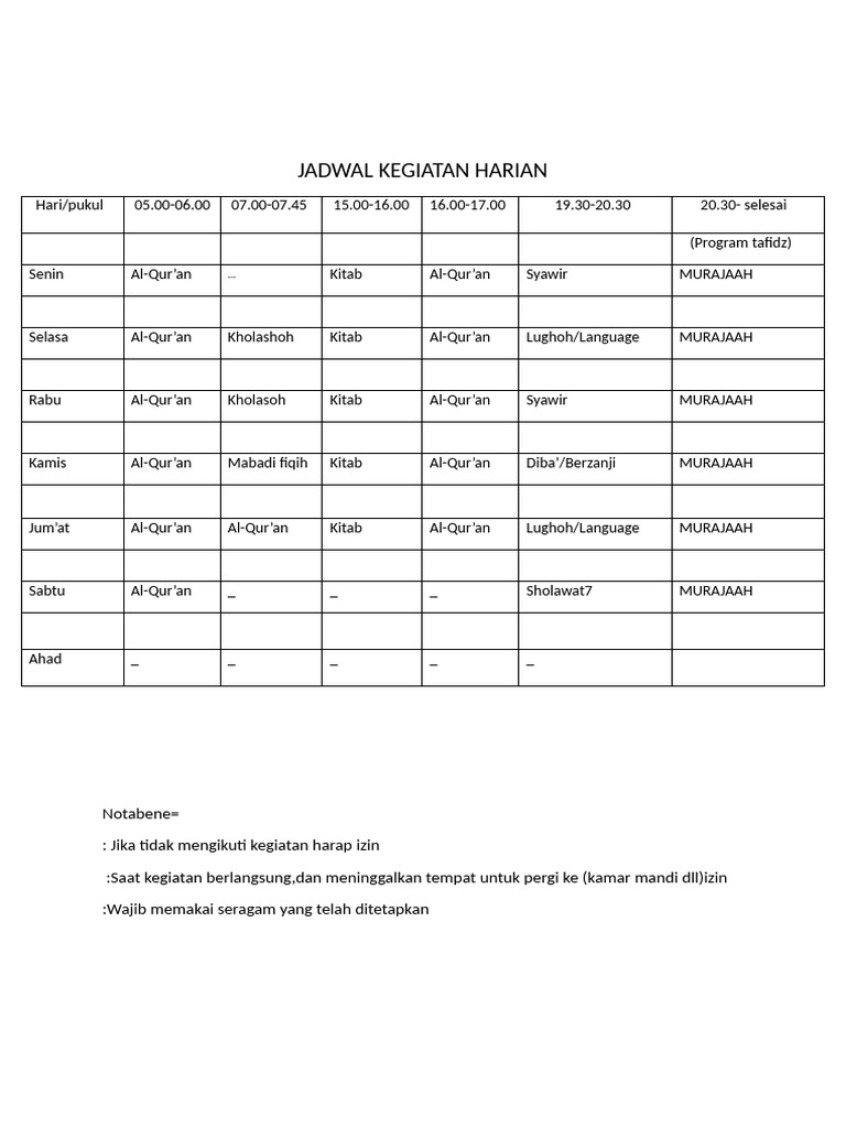 Jadwal Kegiatan Harian Mei 2025 (Ta'Lim) | PDF