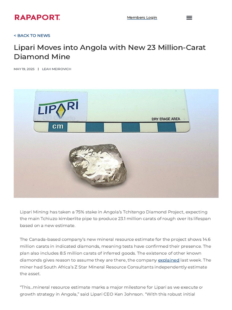Lipari Moves Into Angola With New 23 Million-Carat Diamond Mine | PDF