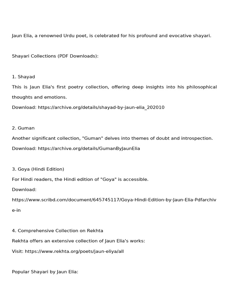 Jaun Elia Shayari Collection | PDF