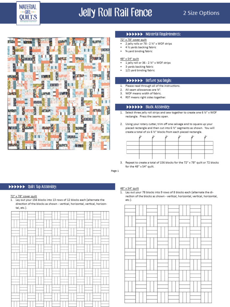 Jelly Roll Rail Fence Pattern | PDF | Quilt | Seam (Sewing)