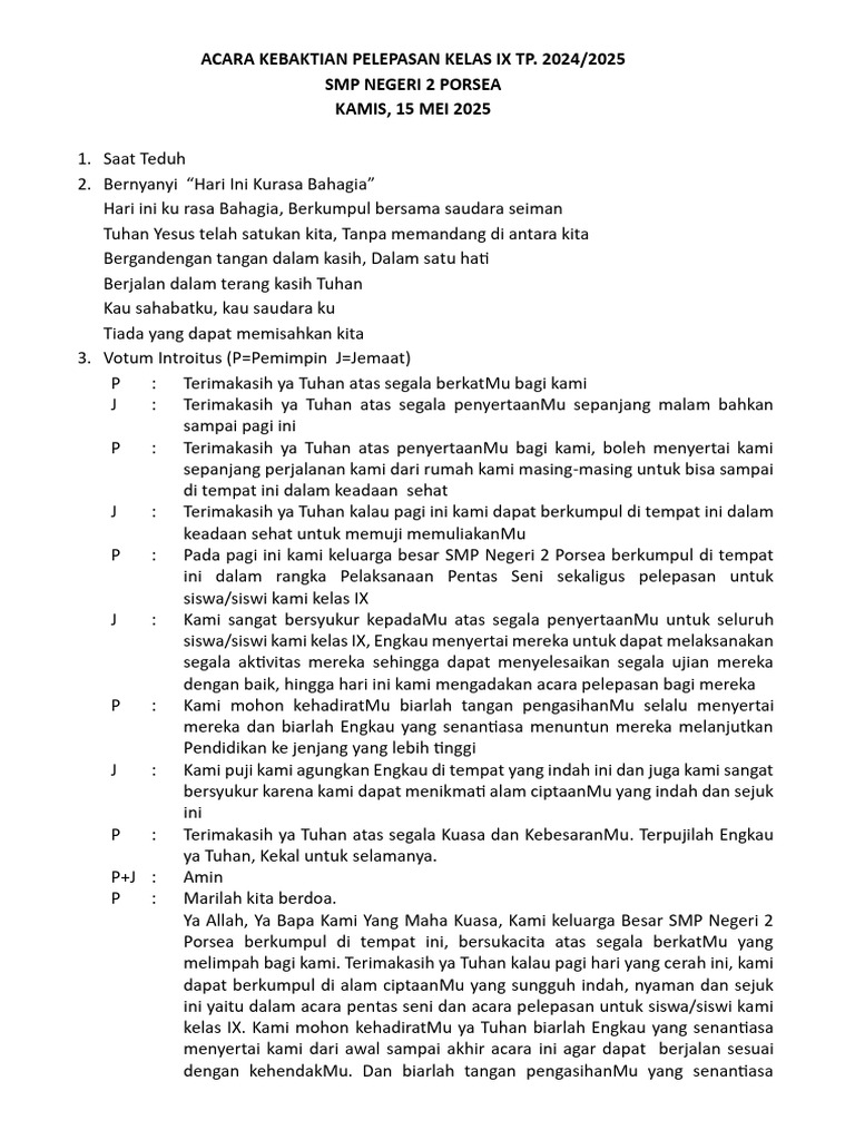 Pelepasan Kelas IX SMPN 2 Porsea 2025 | PDF