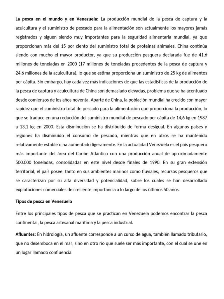 La Pesca en El Mundo y en Venezuela | PDF | Acuicultura | Oceanografía