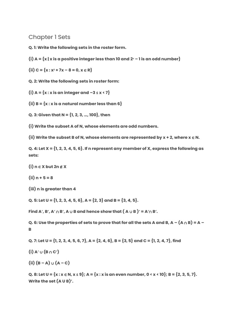 Worksheet Chapter 1 Sets XI | PDF