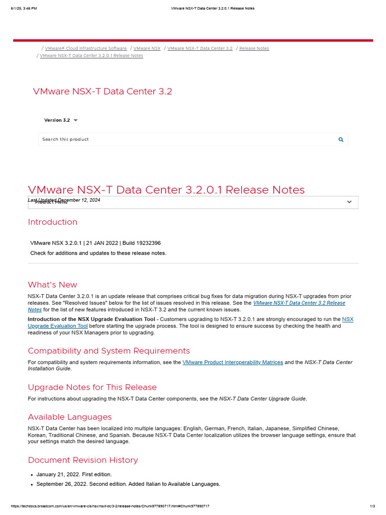 VMware NSX-T Data Center 3.2.0.1 Release Notes | PDF | V Mware | Computing