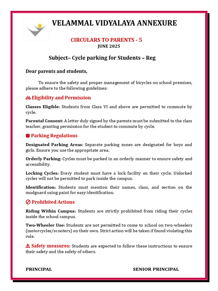 Circular 5 - Cycle Parking For Students | PDF