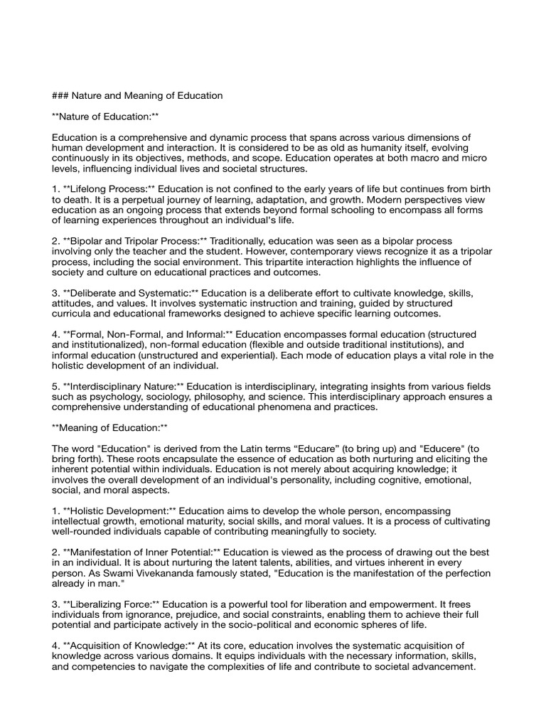 Nature and Meaning of Education | PDF | Philosophy Of Education ...