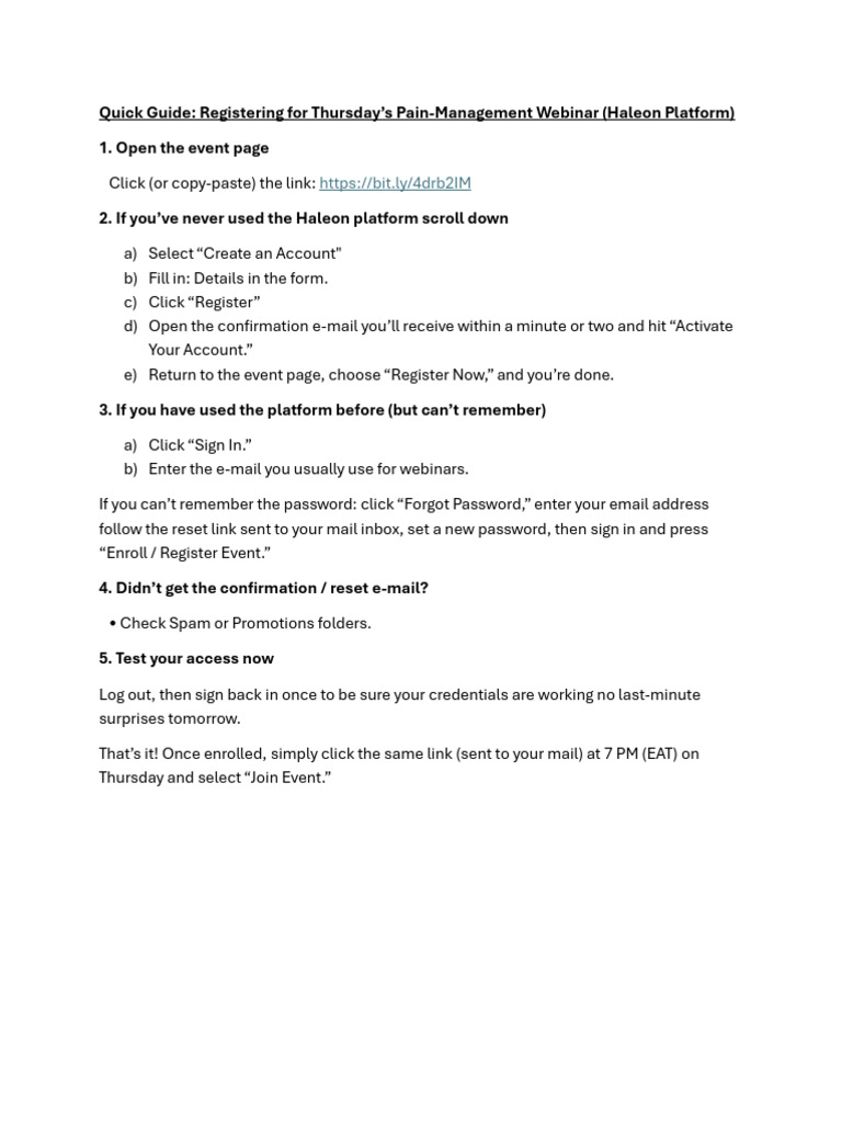 Quick Guide Registration HALEON Webinar | PDF