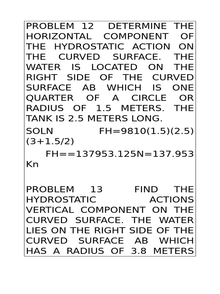 Total Hydrostatic Force On Curved Surfaces (12-15) | PDF