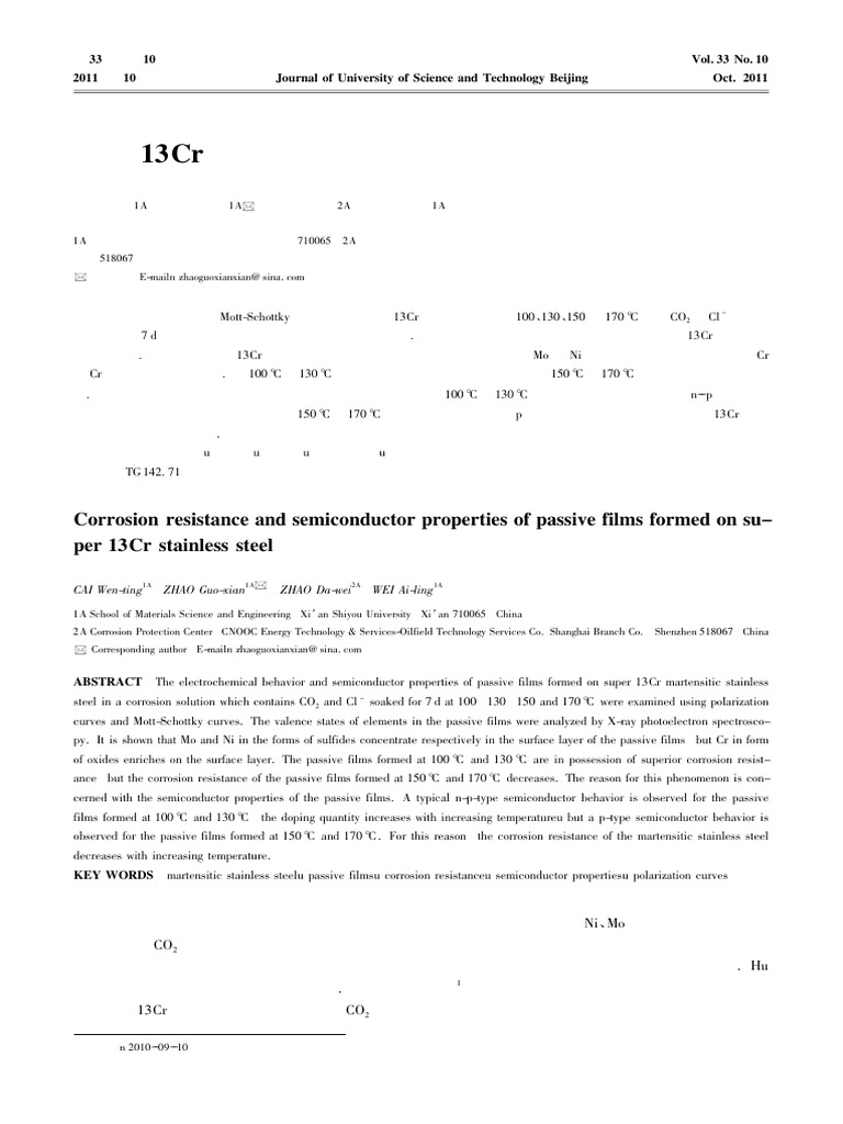 Corrosion Resistance and Semiconductor Properties of Passive Films ...