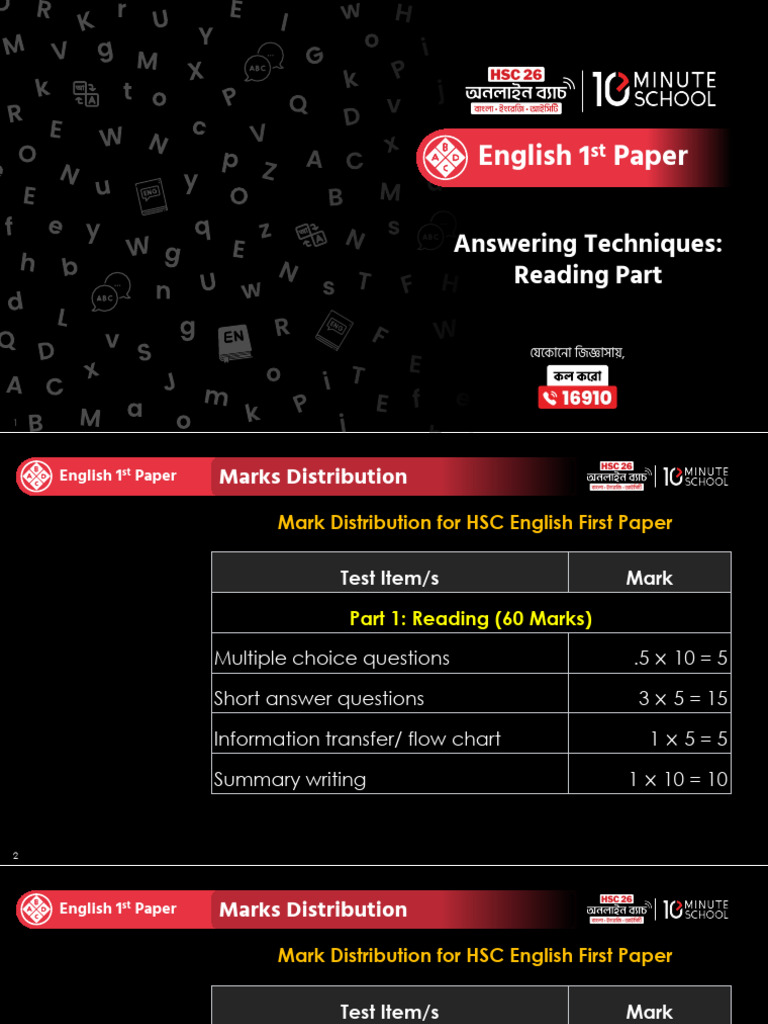 English 1st Paper - Basic Building - Answering Techniques Reading Part ...