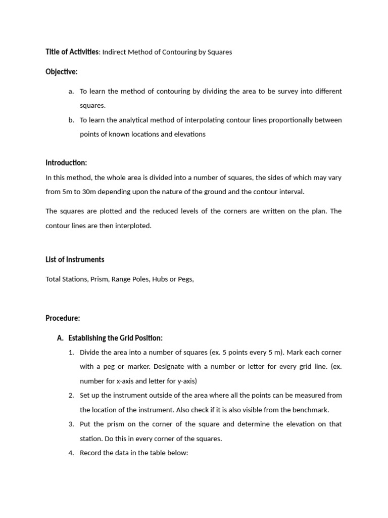 Indirect Method of Contouring by Squares | PDF | Contour Line | Surveying