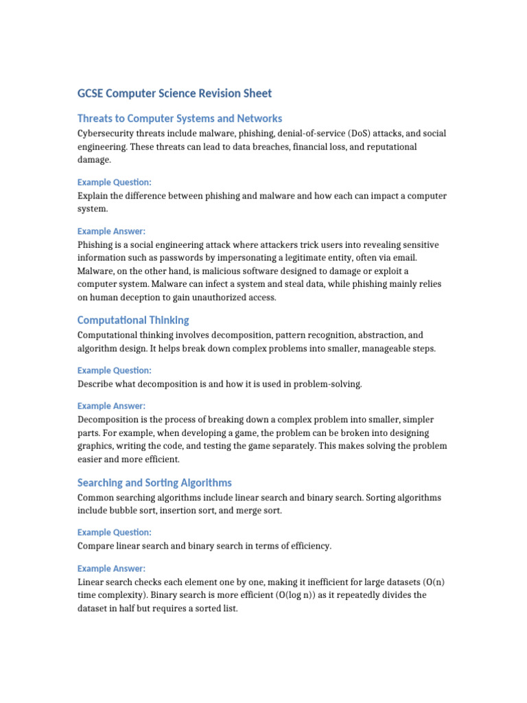 GCSE Computer Science Revision | PDF | Malware | Phishing
