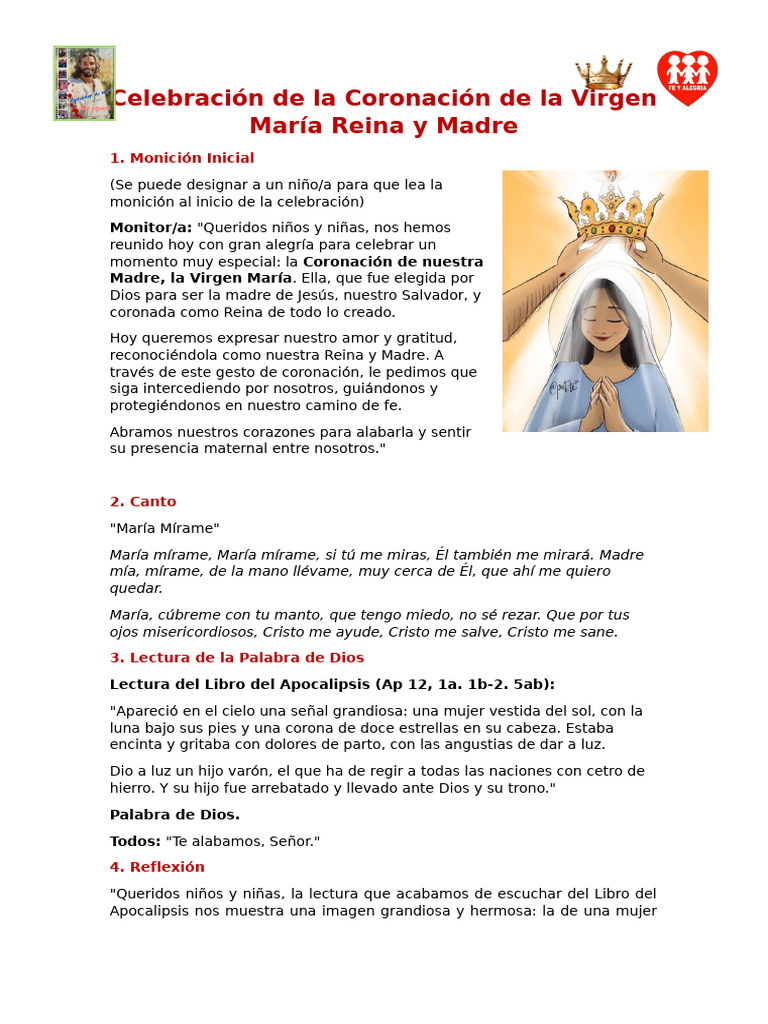 Celebración de La Coronación de La Virgen María Reina y Madre | PDF ...