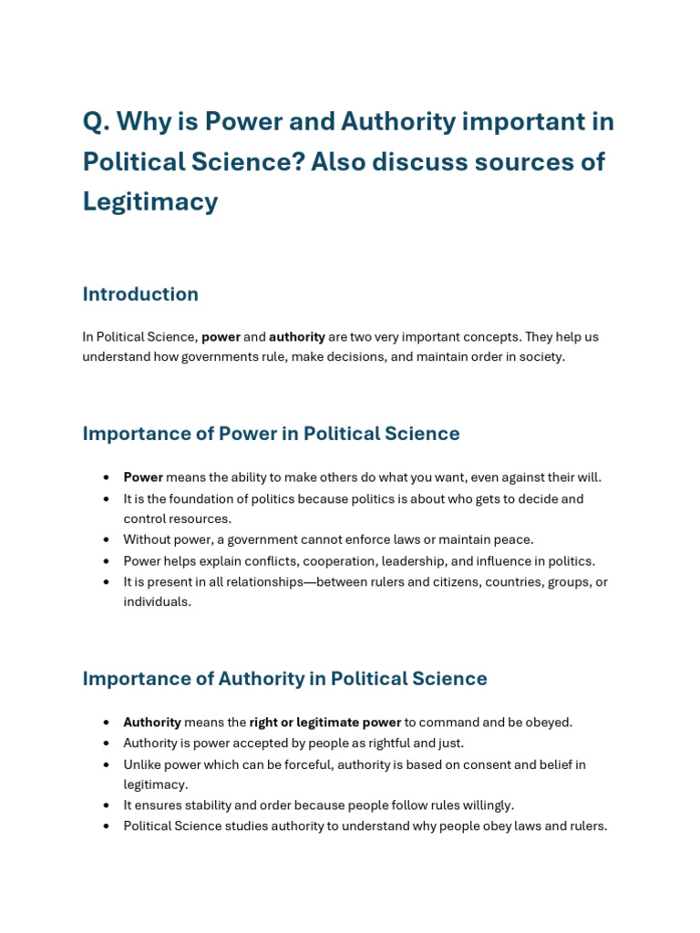 Power and Authority Important in Political Science & Sources of ...
