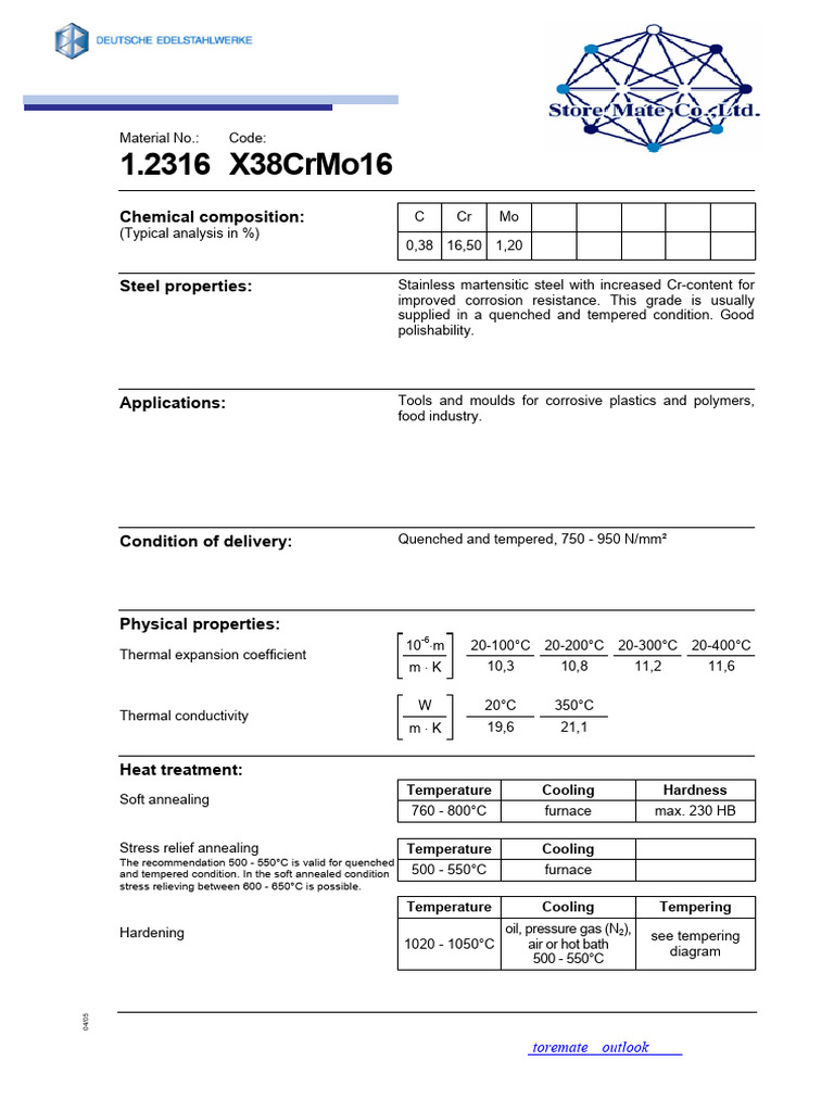 1.2316_en | PDF | Heat Treating | Physical Sciences