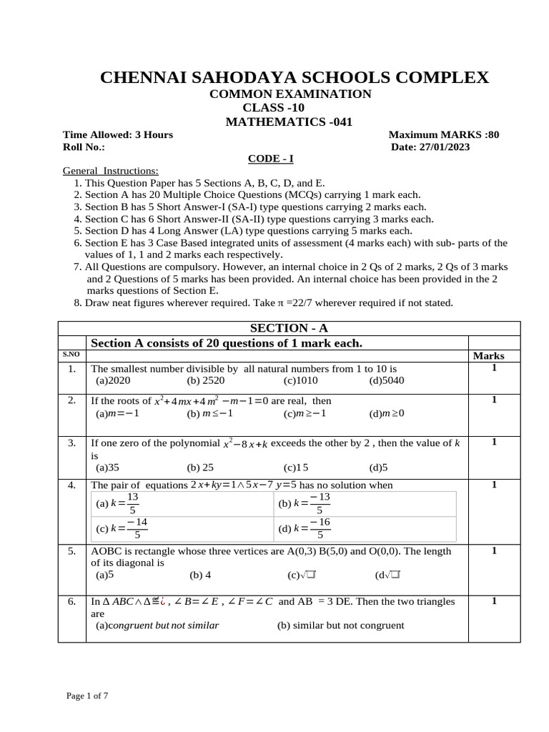 STD.X Maths Standard QP Code 1 | PDF | Sphere | Circle