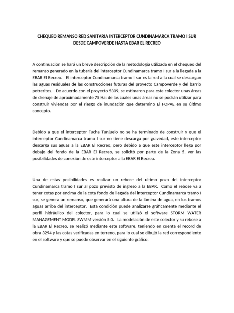 Chequeo Remanso Red Sanitaria Interceptor Cundinamarca Tramo I Sur ...