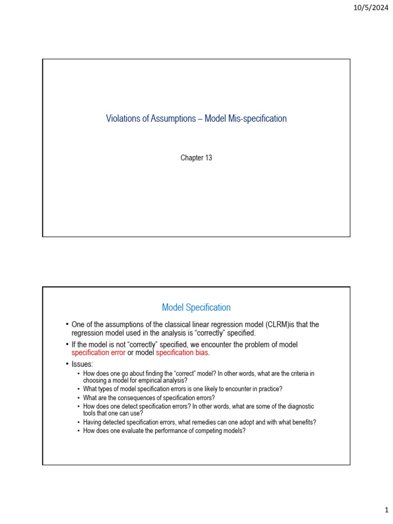 CH 13 Model Misspecification | PDF | Errors And Residuals | Dependent And Independent Variables