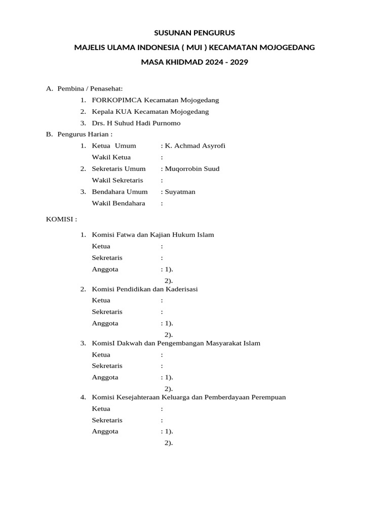 Draft Susuna Pengurus MUI 2024 - 2029 | PDF