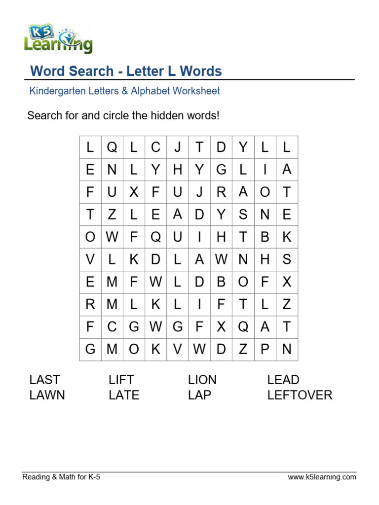 Word Search Letter L | PDF