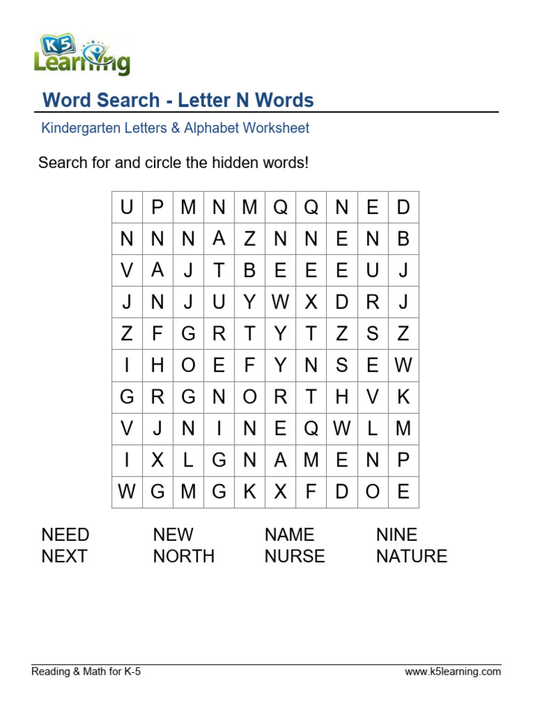 Word Search Letter N | PDF