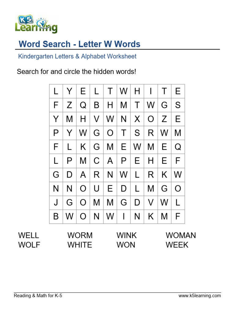 Word Search Letter W | PDF