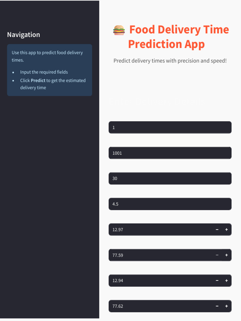 Food Delivery Time Prediction Streamlit - 1 | PDF