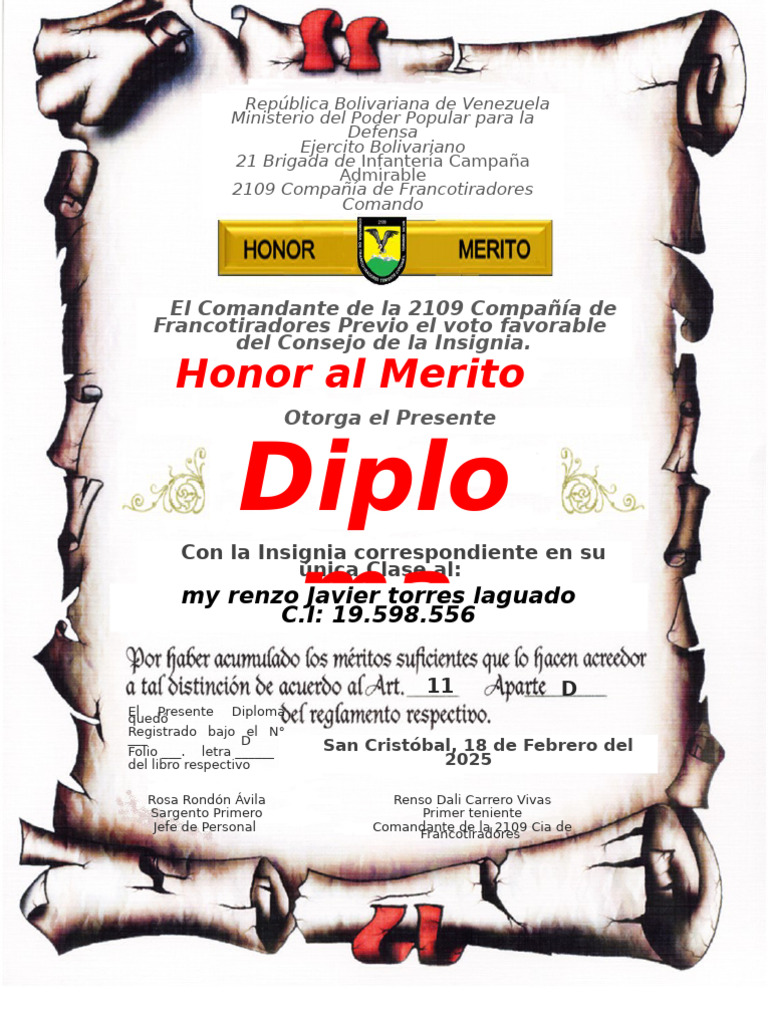 Diplo Ma: Honor Al Merito | PDF | Sargento | Comandante
