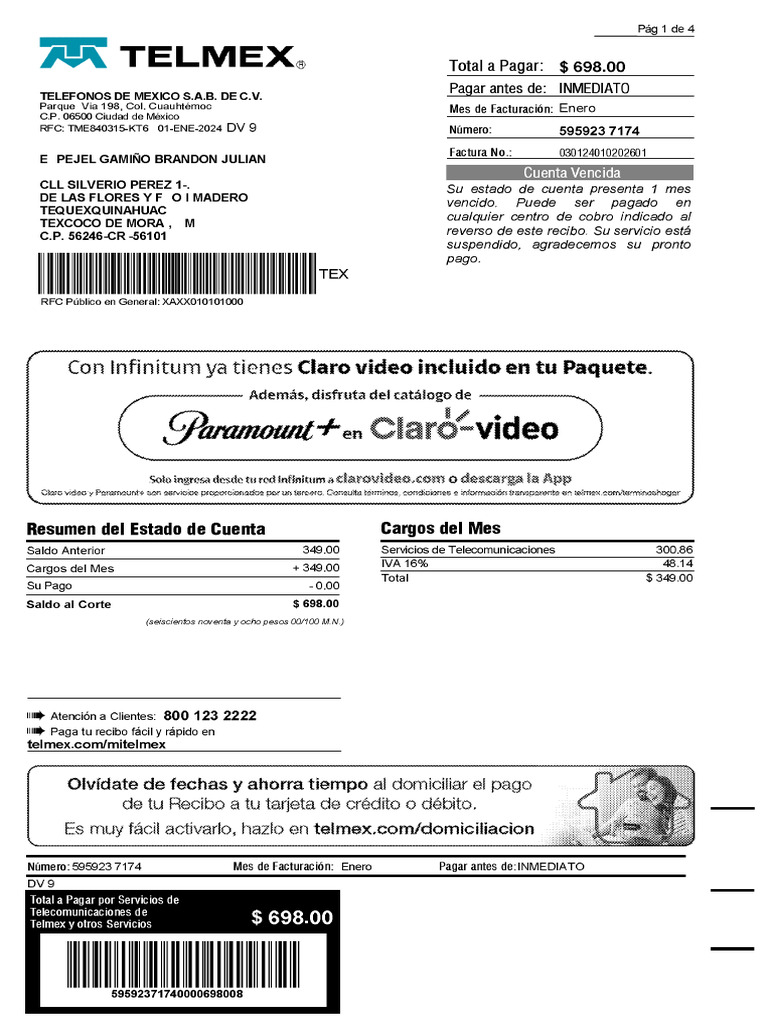recibo-telmex 2024 | PDF