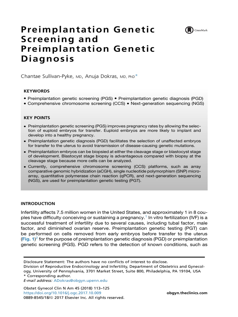 Preimplantation Genetic Testing Overview | PDF | In Vitro Fertilisation ...