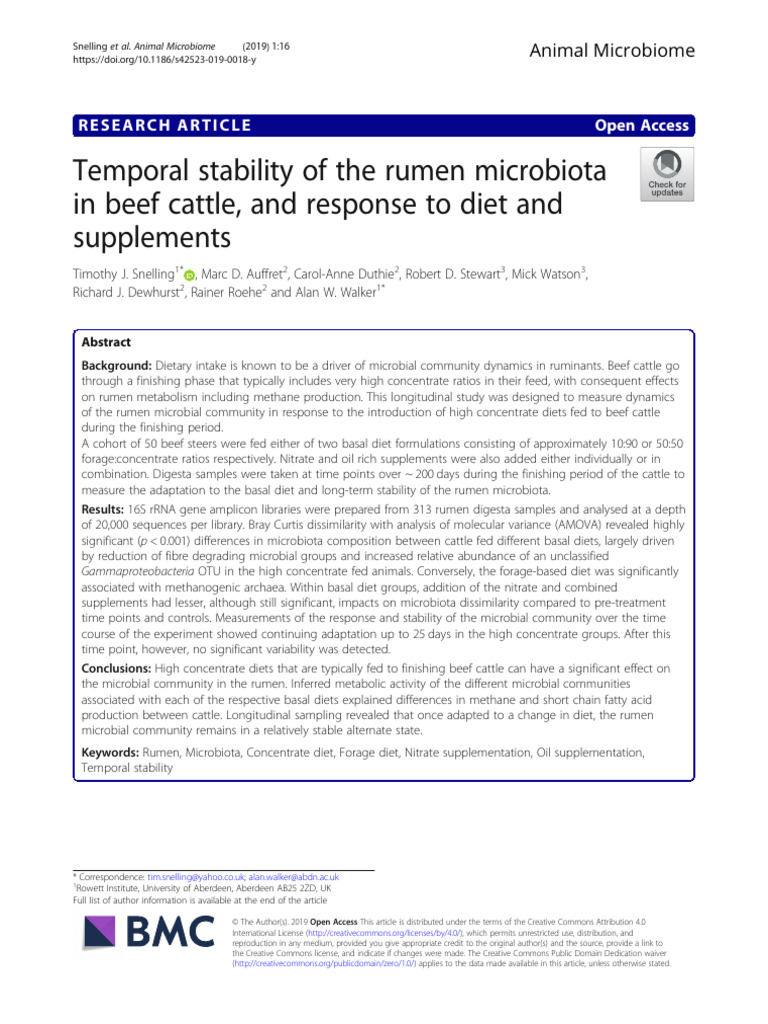 Temporal Stability of The Rume | PDF | Microbiota | Cattle