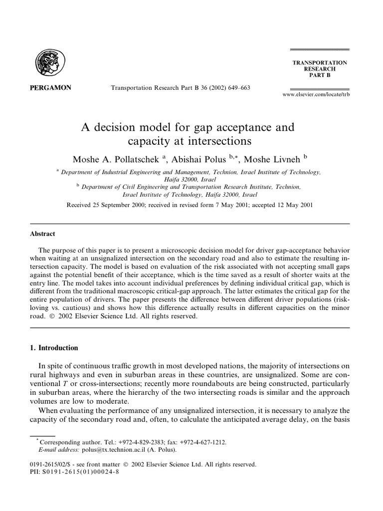 A Decision Model For Gap Acceptance and | PDF | Risk | Logistic Regression