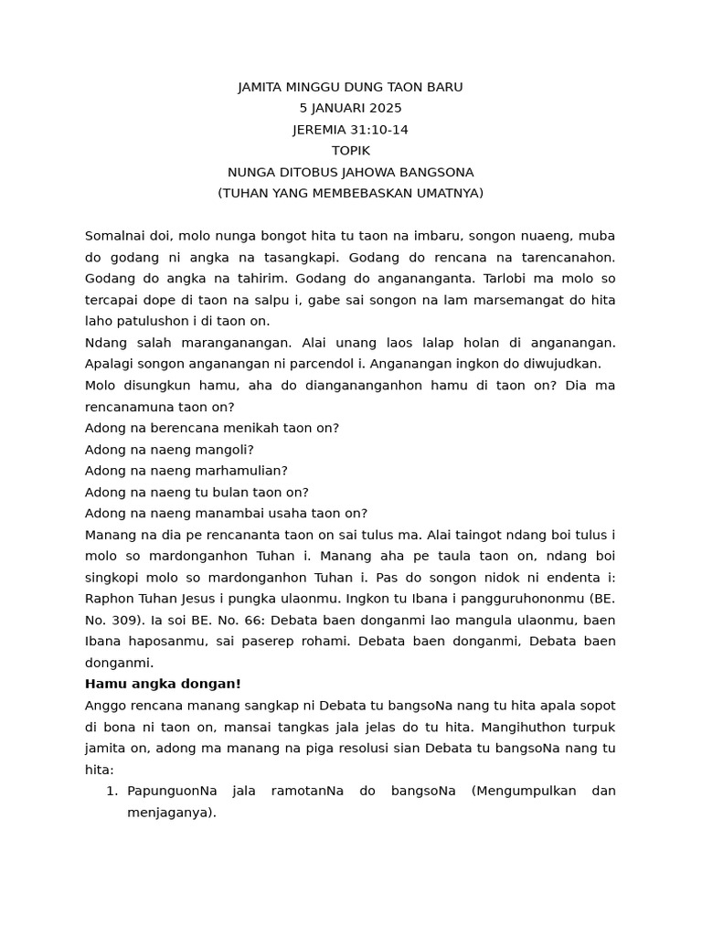 Saya Sedang Berbagi 'Jamita Minggu Dung Taon Baru 05012025' Dengan Anda | PDF