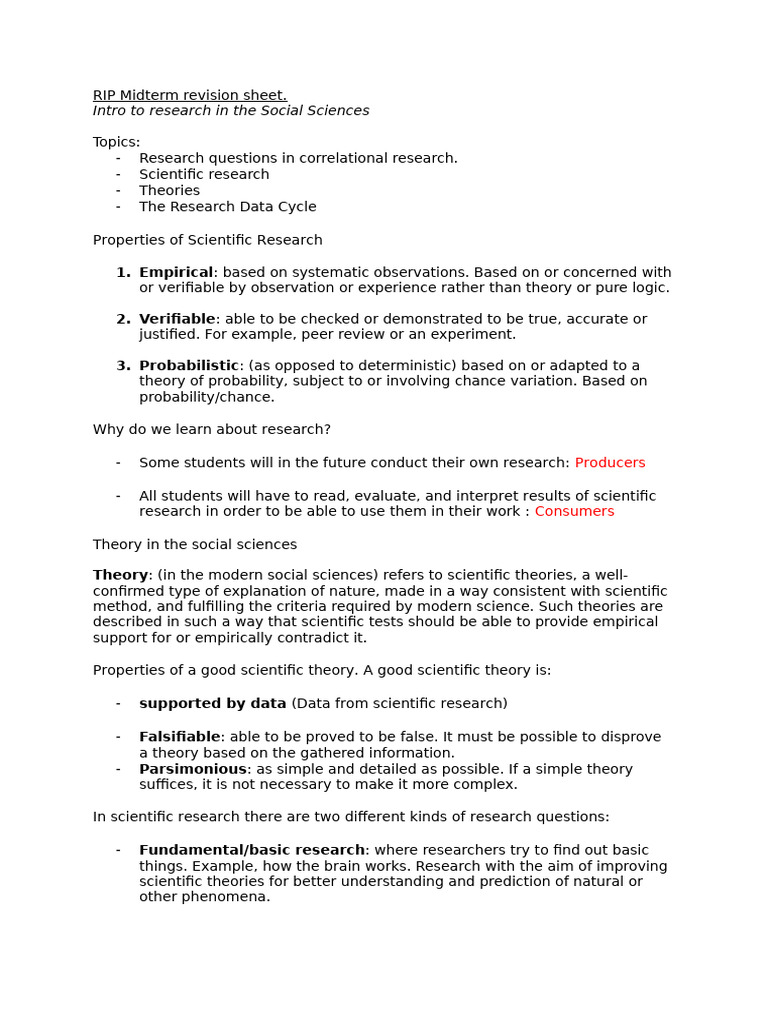RIP Midterm Revision Sheet | PDF | P Value | Sampling (Statistics)