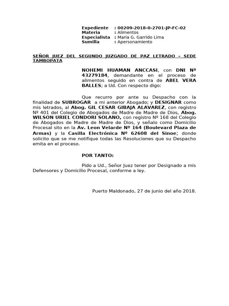 Apersonamiento Al Juzgado | PDF